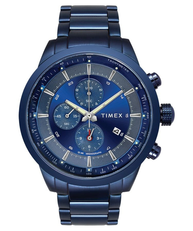 Timex E Class Men's Blue Dial Round Case Chronograph Function Watch -T