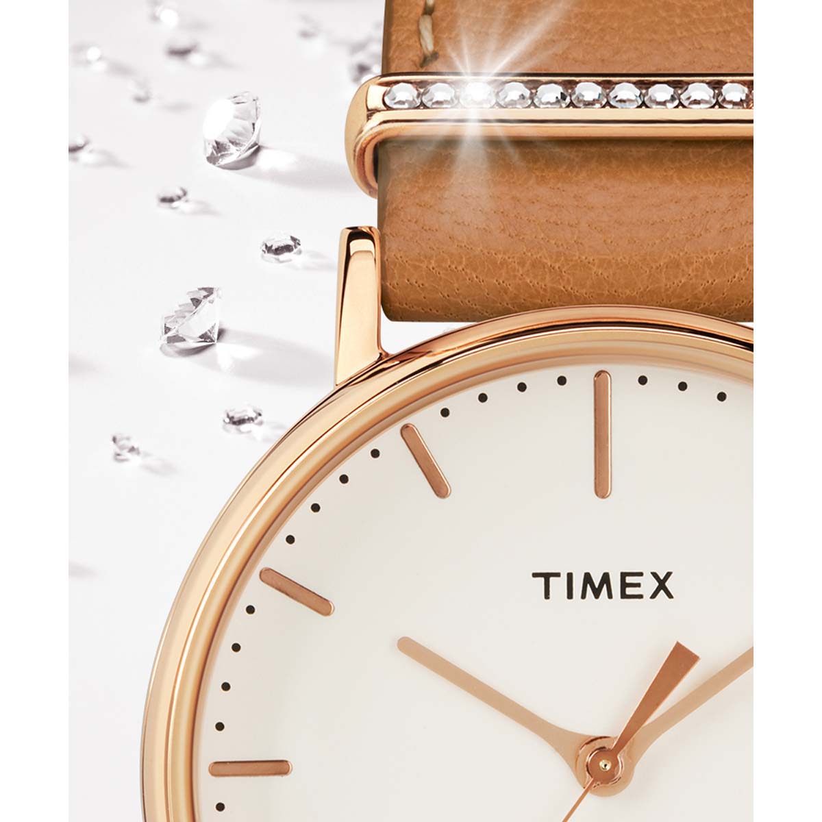 Timex Global Women's Rose Gold-Tone Dial Case Designed-with-Crystals F