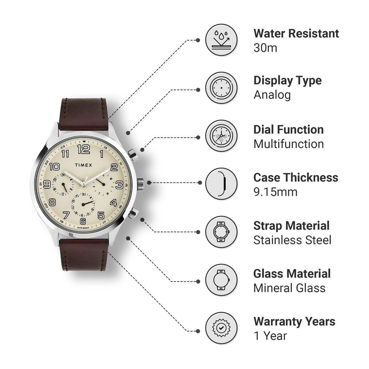 Buy Timex Timex Fashion Collection Premium Quality Multifunction Men Analog Beige Dial Coloured ...